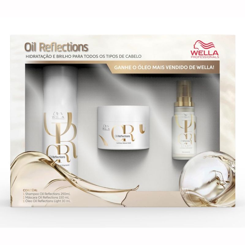 Kit Oil Reflections Shampoo 250ml Máscara 150ml Óleo 30ml Wella ... Kit Oil Reflections Shampoo 250ml Máscara 150ml Óleo 30ml Wella ...